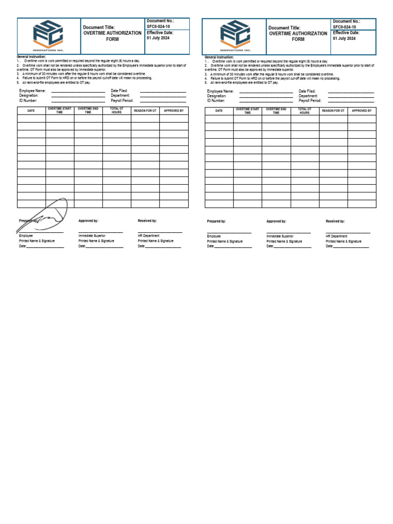 10 Overtime Authorization Form - PDF, Aug 20, 2024 | PDF | Overtime ...