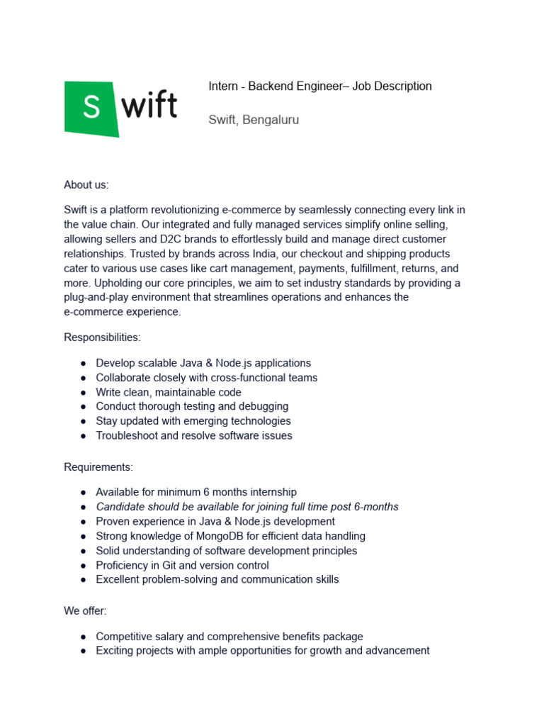 Intern - Backend Engineer JD | PDF