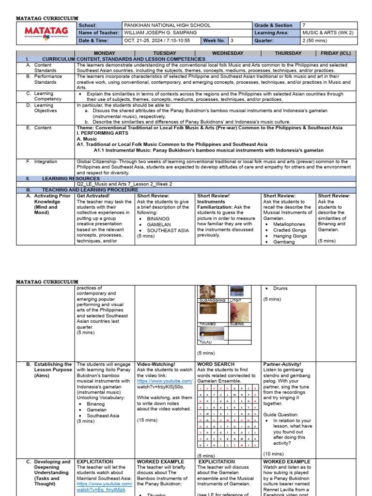 LP (Mapeh7) Q2 W3 (Music&arts-W2) | PDF