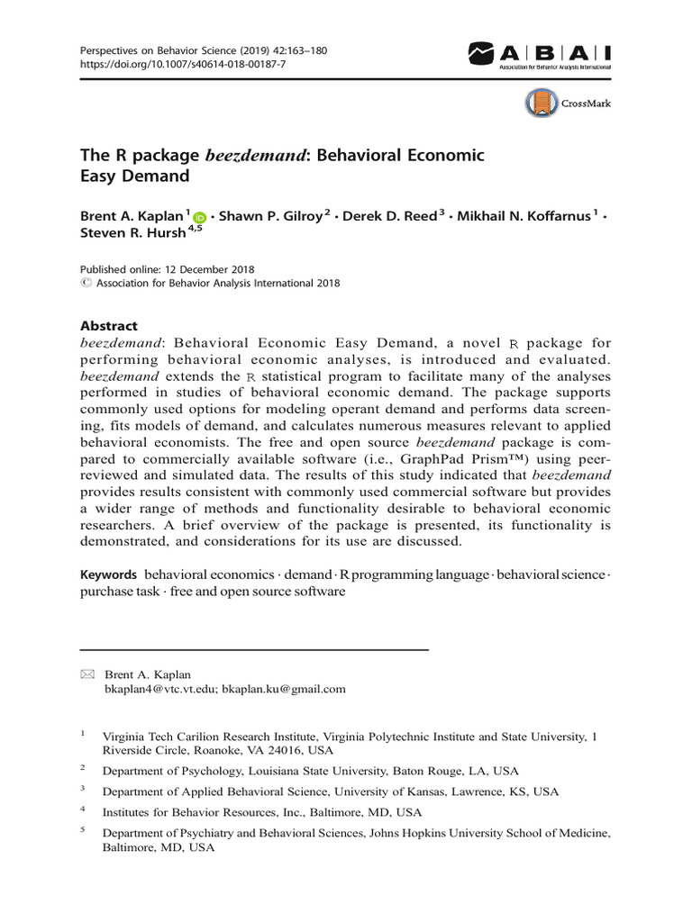 The R Package Beezdemand - Behavioral Economic Easy Demand - 40614 ... The R Package Beezdemand - Behavioral Economic Easy Demand - 40614 ...