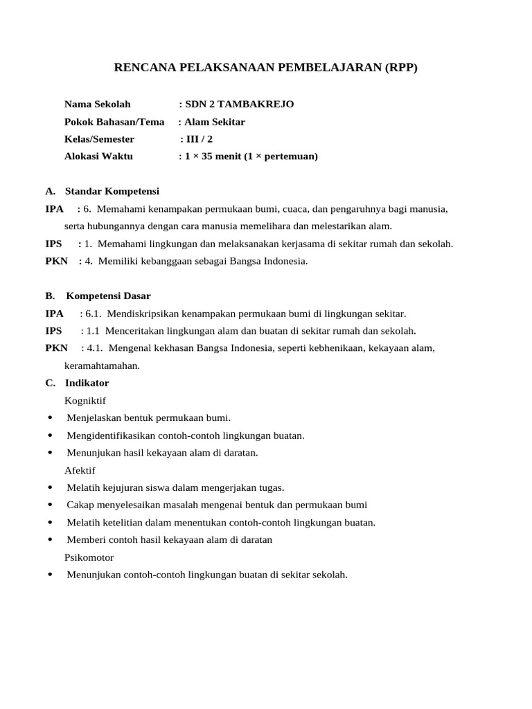 Rencana Pelaksanaan Pembelajaran Terpadu Model Integrated | PDF