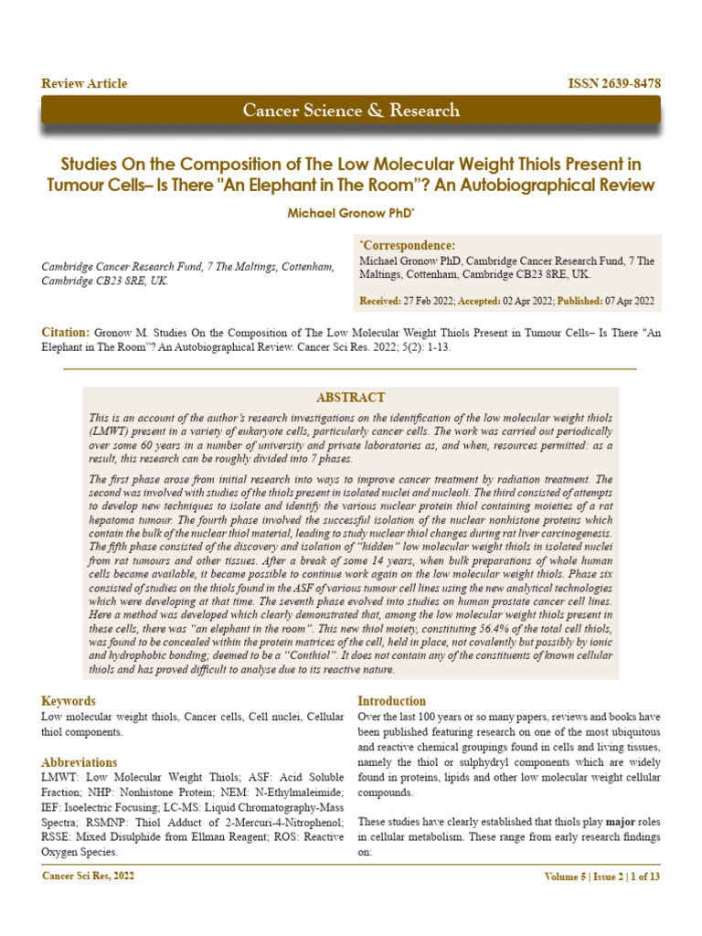 Cancer Science & Research | PDF | Glutathione | Biochemistry