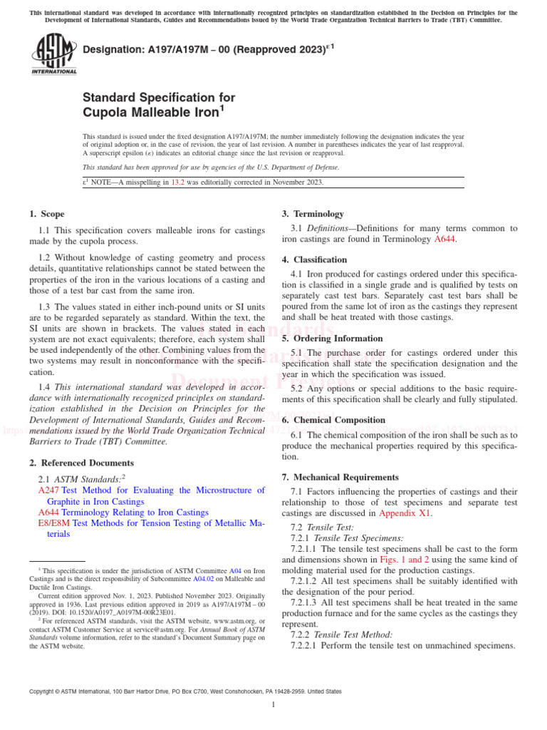 ASTM A197 A197M 00 2023 E1 | PDF | Materials | Physical Sciences