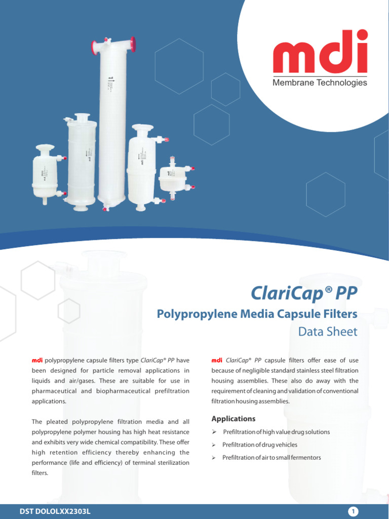 Datasheet - ClariCap PP | PDF | Filtration | Materials