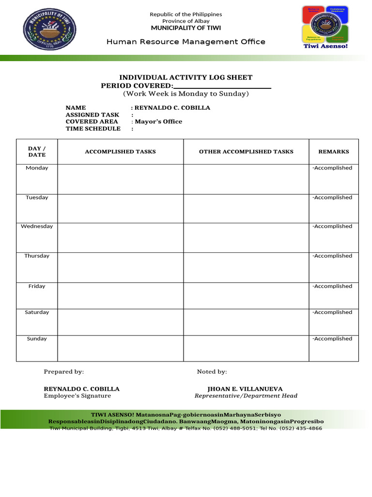 Accomplishment Form TINE | PDF