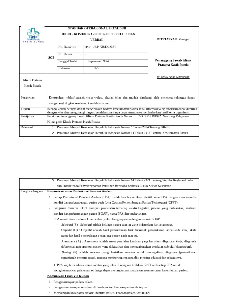 Komunikasi Efektif Tertulis Dan Verbal Sop | PDF