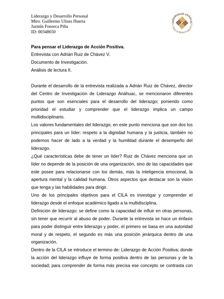 Liderazgo Reporte II | PDF | Liderazgo | Desarrollo personal