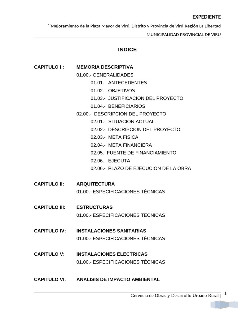 Memoria Descriptiva - Plaza de Armas Viru | PDF | Presupuesto