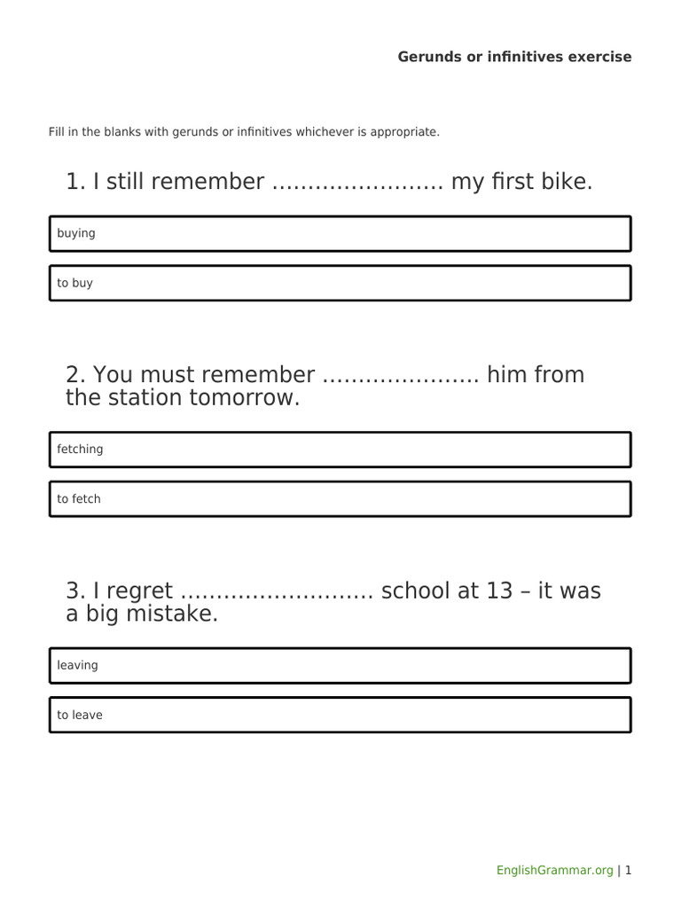 Gerunds vs Infinitives Exercise Guide | PDF