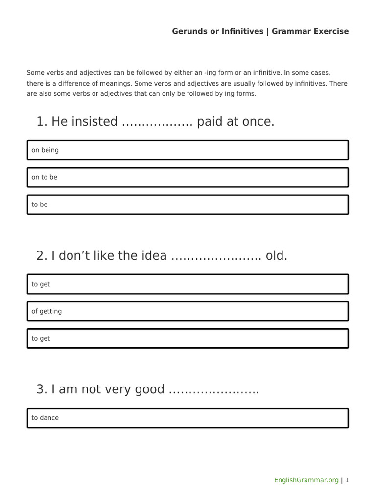 Gerunds or Infinitives - Grammar Exercise | PDF | Morphology | Grammar