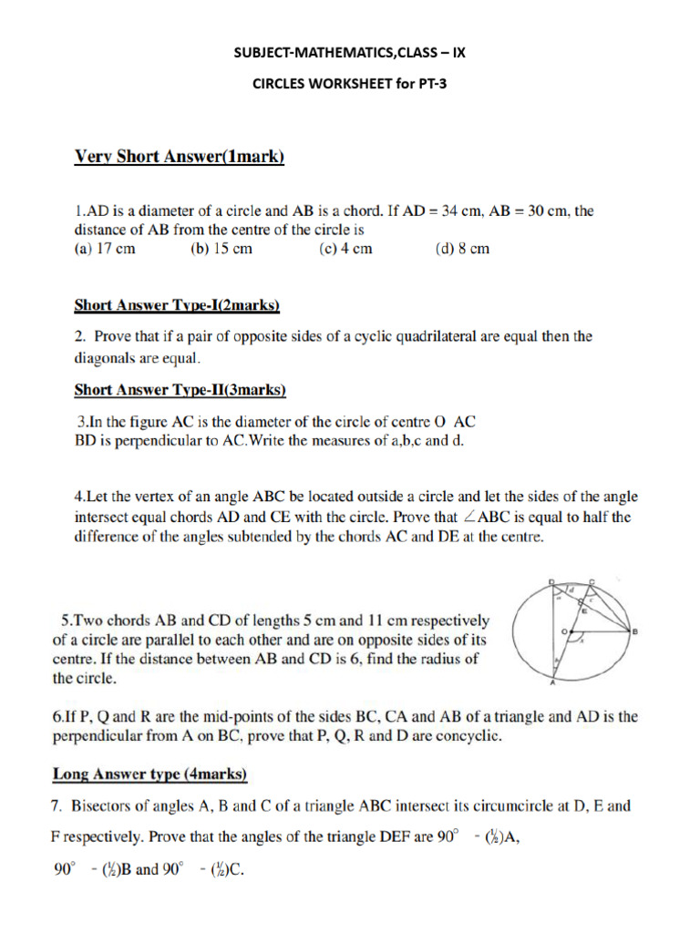 Circles Worksheet PT3 Revision | PDF
