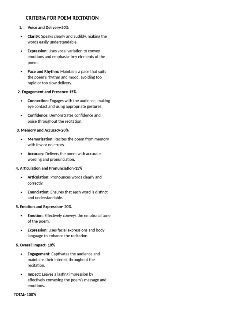 Criteria For Poem Recitation | PDF | Poetry | Multiple Choice