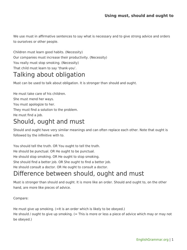 Using Must, Should and Ought To | PDF