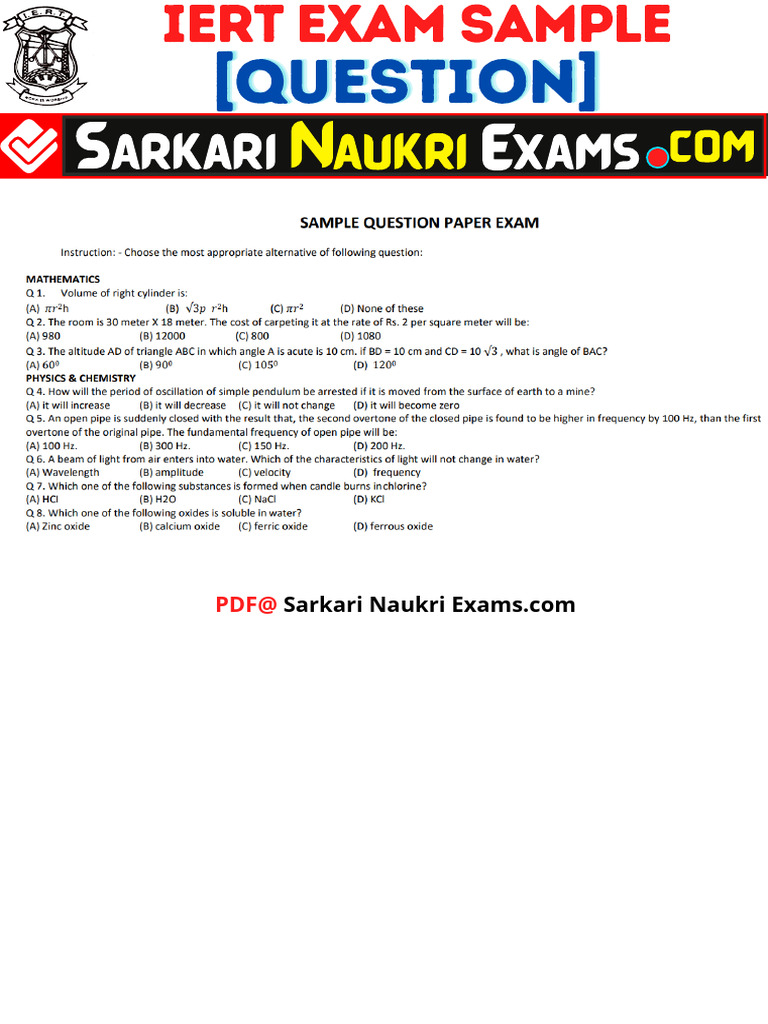 1612123679IERT Exam Syllabus Sample Questions | PDF