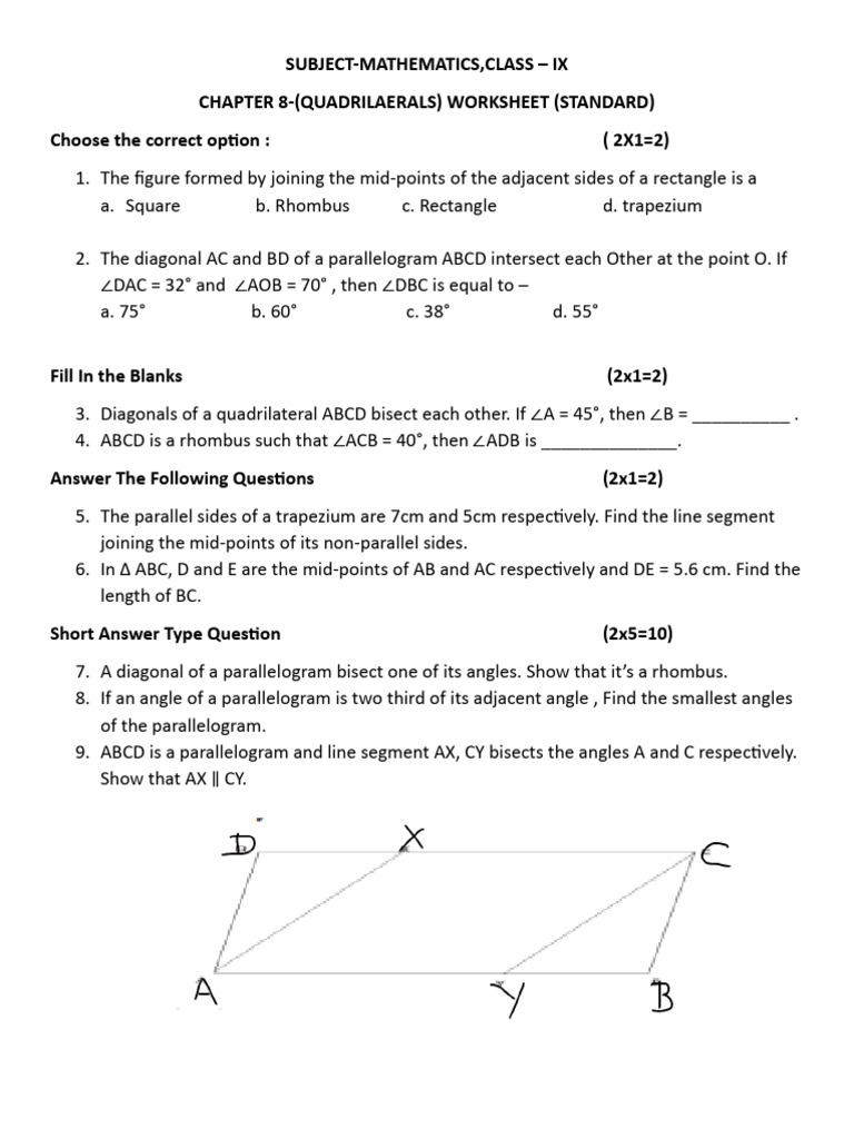 Quadrilaterals Worksheet Revision | PDF