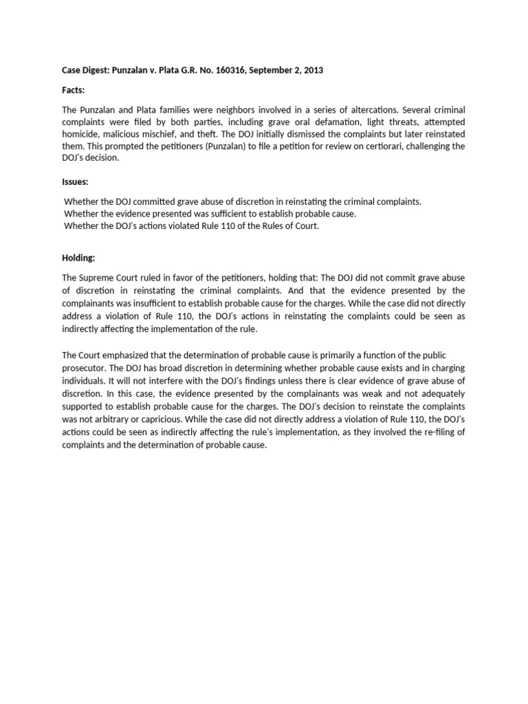 Case Digest: Key Supreme Court Rulings | PDF | Complaint | Probable Cause
