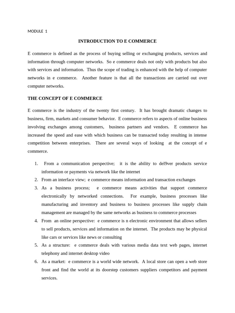 Module 1 Introduction To e Commerce | PDF | E Commerce | Commerce