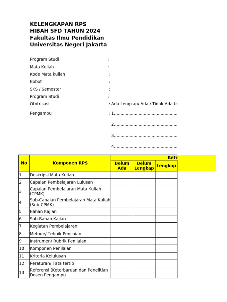 Daftar Ceklist RPS | PDF