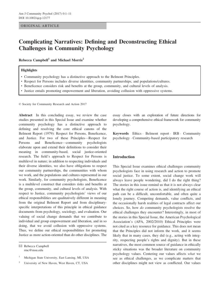 Complicating Narratives. Defining and Deconstructing Ethical Challenges | PDF | Psychology | Risk