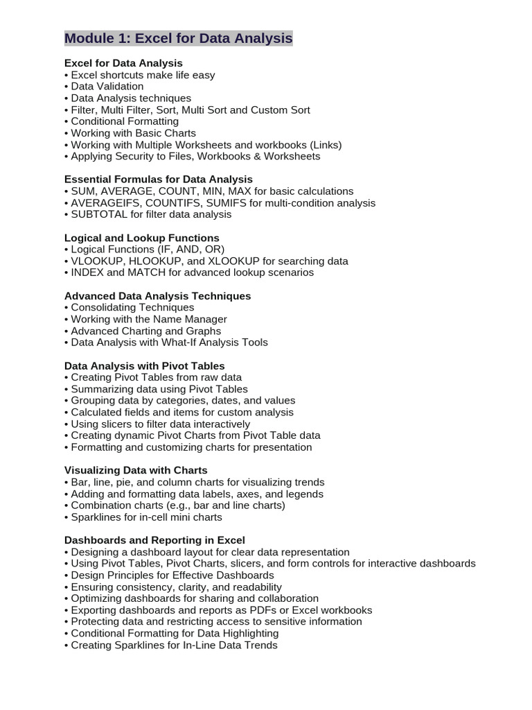 Data Analyst - Outline | PDF | Cloud Computing | Microsoft Excel