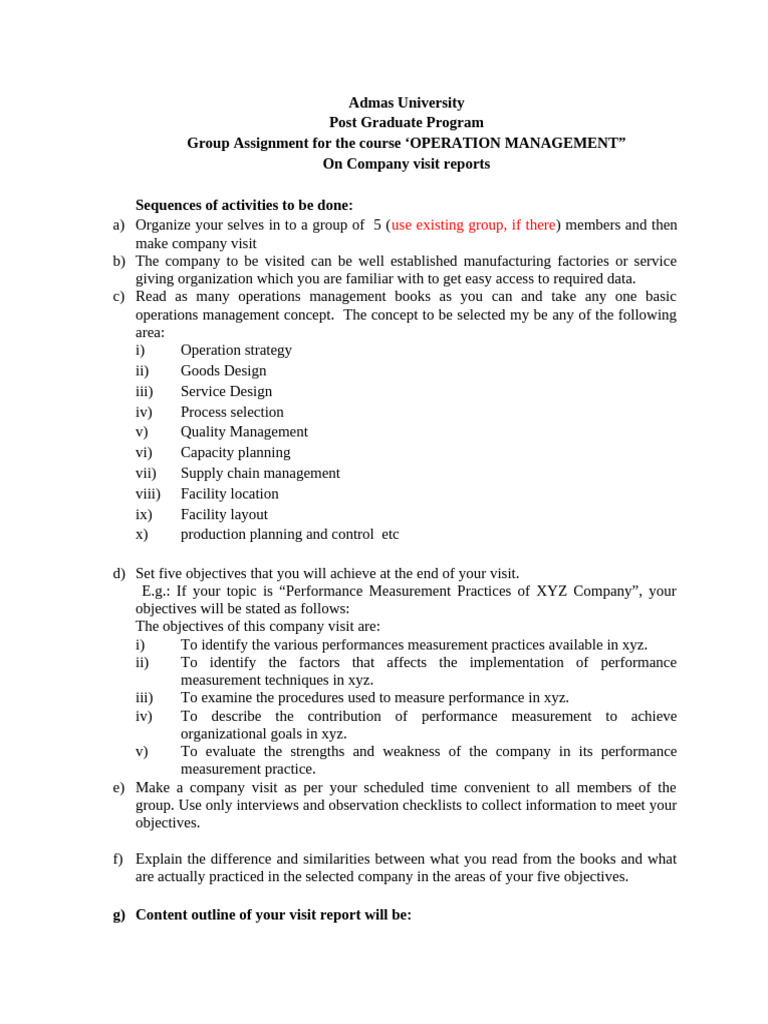 OM Group Assignment Guideline | PDF | Operations Management | Interview