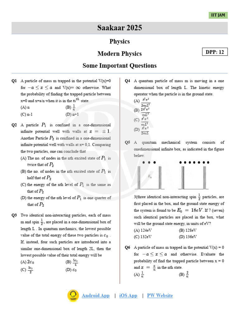 Modern Physics - DPP 12 (Of Lec 19) | PDF | Physics | Scientific Theories