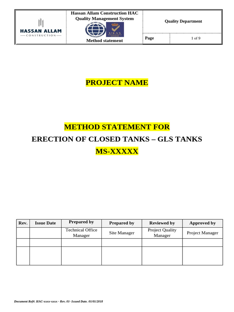 GLS Tanks Erection Method Statement | PDF | Roof