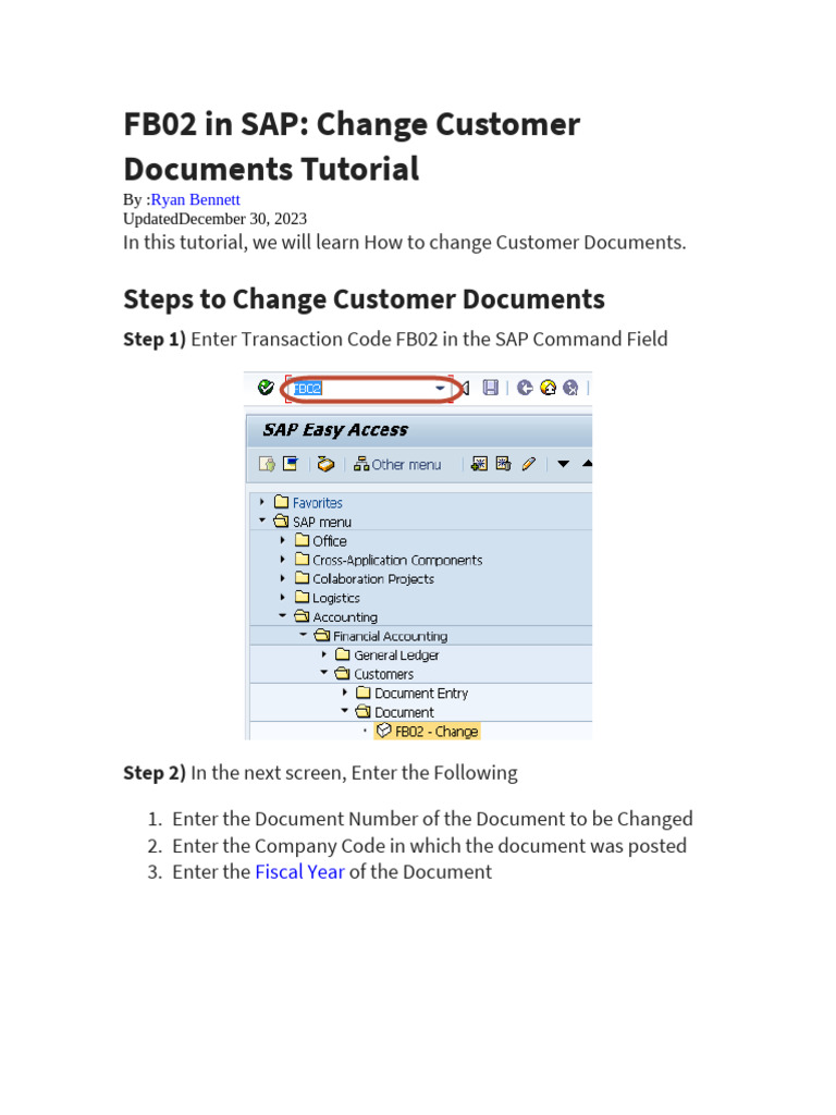 FB02 in SAP Change Customer Documents Tutorial | PDF
