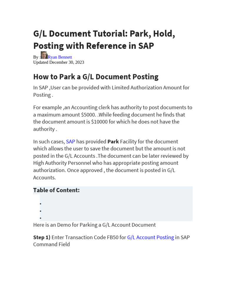 14and15. GL Document Tutorial Park Hold Posting With Reference in SAP | PDF | Computing | Software