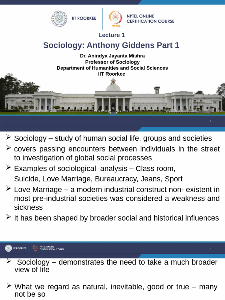 Lecture 1 Sociology Giddens Part 1 | PDF