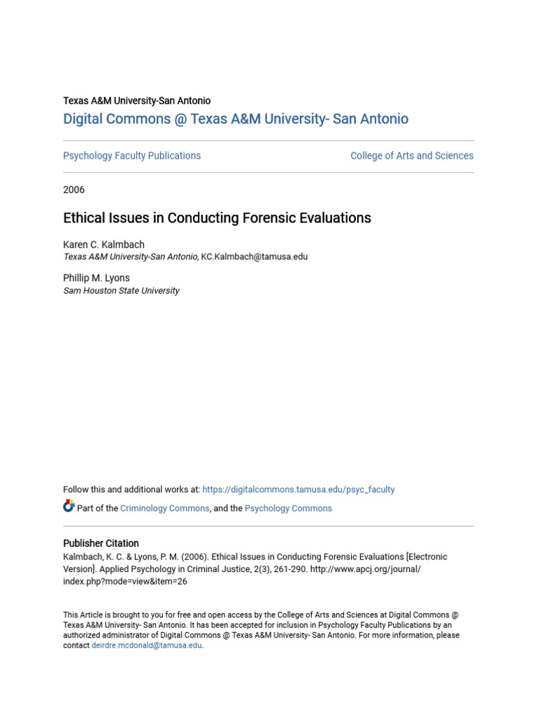 Ethical Issues in Conducting Forensic Evaluations | PDF | Mental ...