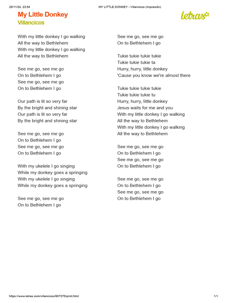 MY LITTLE DONKEY - Villancicos (Impresión) | PDF