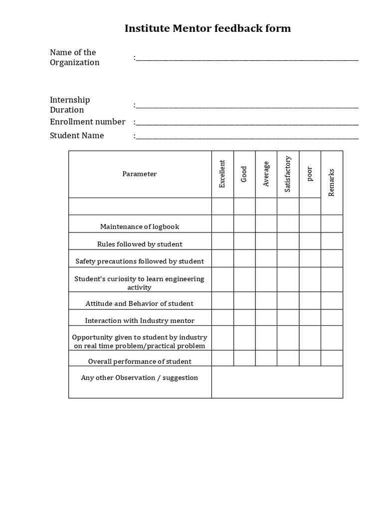 9.institute Mentor Feedback Form | PDF