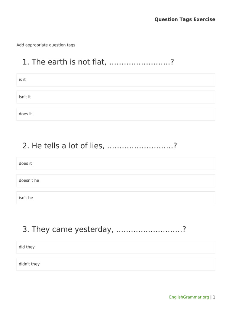Question Tags Exercise | PDF