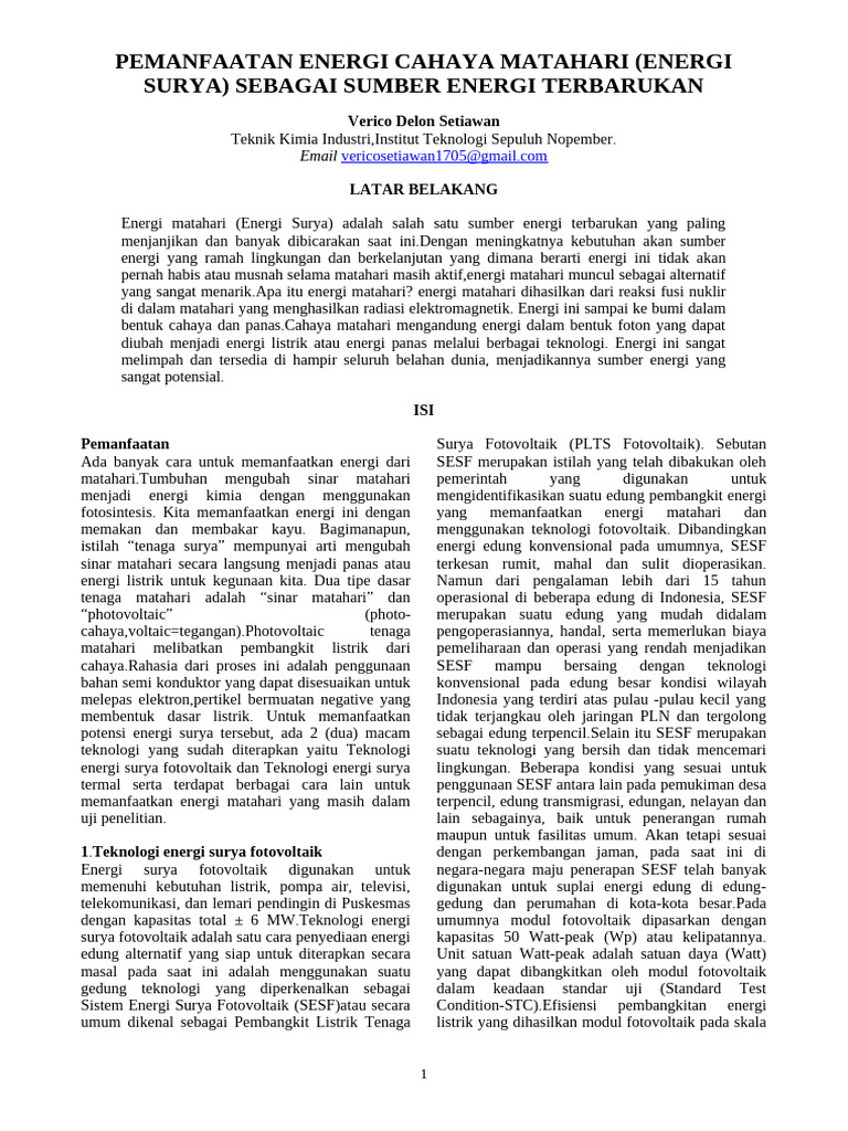 Pemanfaatan Energi Surya Terbarukan | PDF