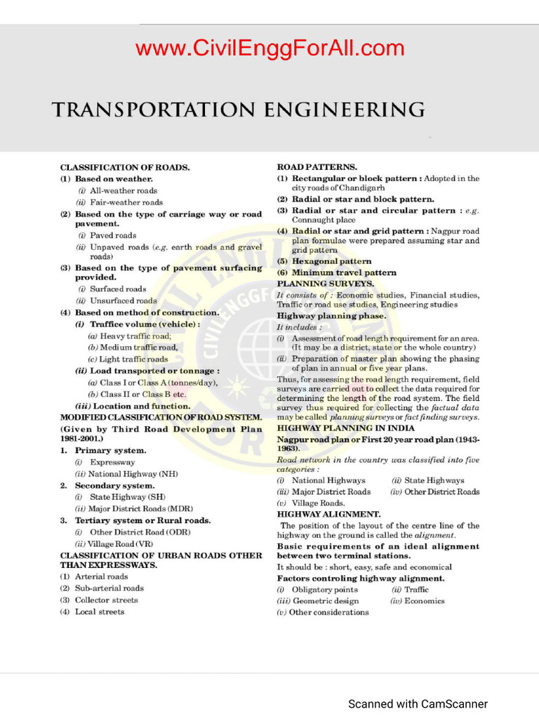 Transportation Engineering Study Material For SSC Junior Engineer Civil ...