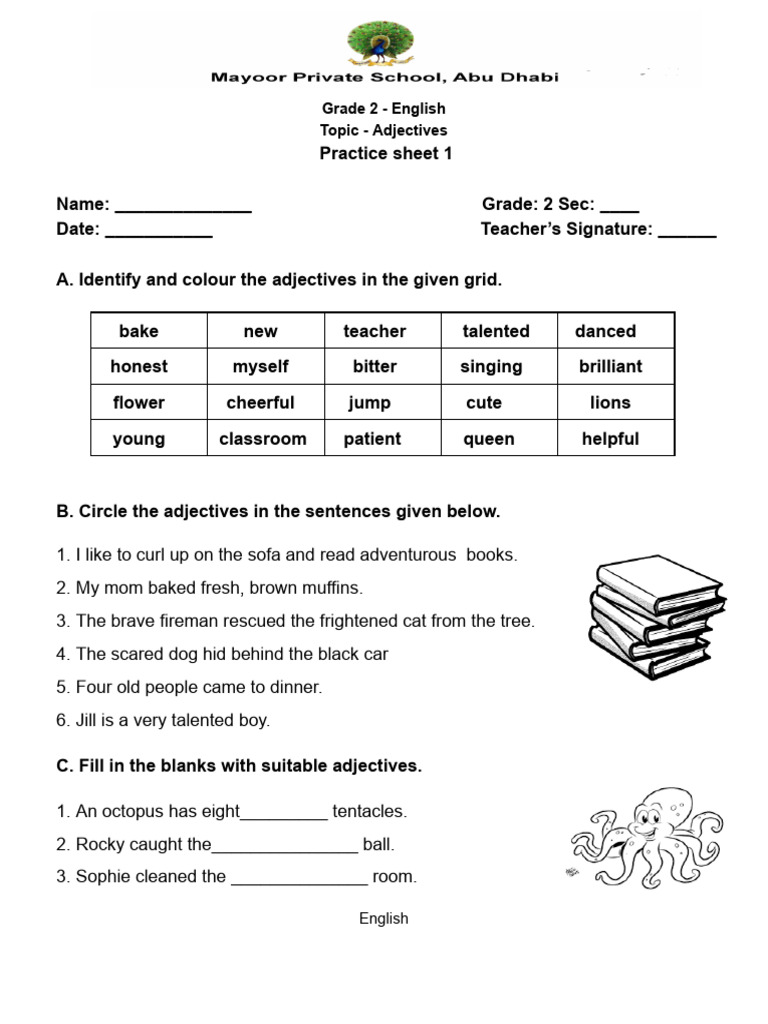 Adjectives Practice Sheet 1 | PDF