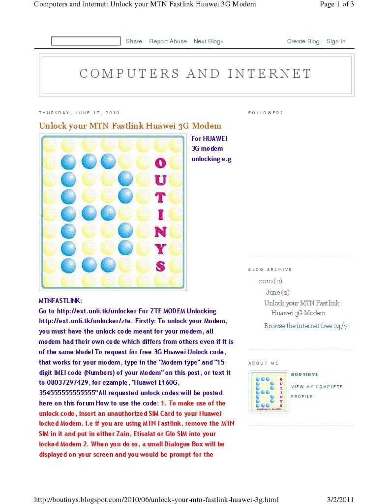 Computers and Internet: Unlock Your MTN Fastlink Huawei 3G Modem | PDF ...