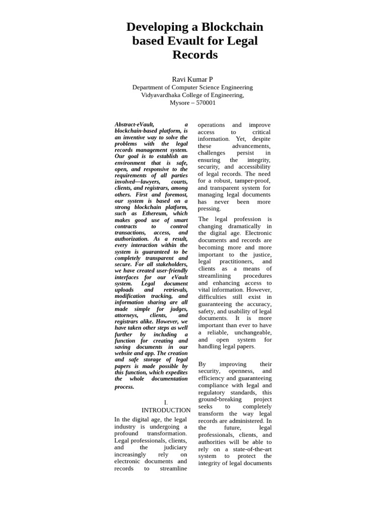 Developing A Blockchain Evault Paper by Ravi | PDF | World Wide Web | Internet & Web