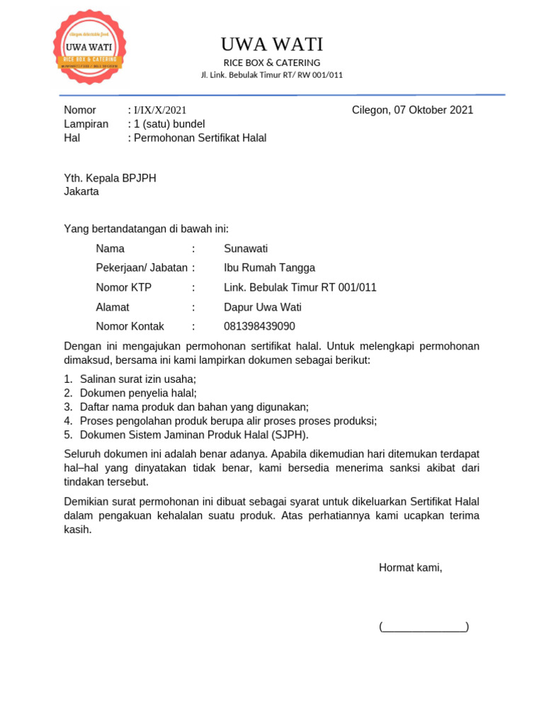 Template SK Penyelia Halal (KOP SURAT) | PDF