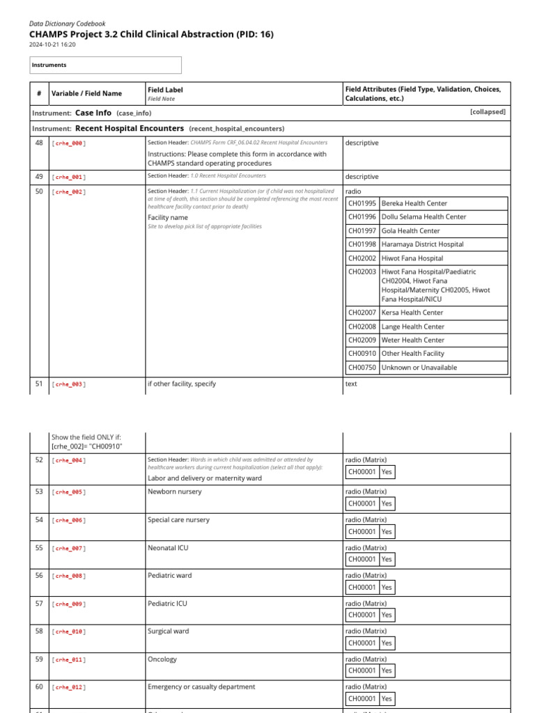 CHAMPS Project 3.2 Child Clinical Abstraction - REDCap | PDF | Blood Pressure | Medical Specialties