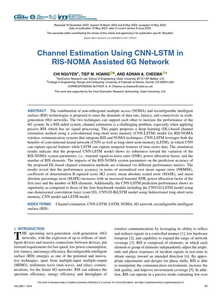 Channel Estimation Using CNN-LSTM in RIS-NOMA Assisted 6G Network | PDF | Mimo | Time Series