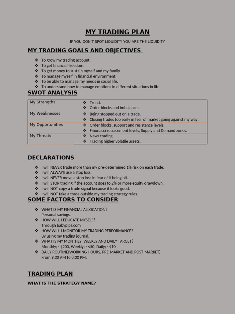 My Trading Plan 2024 | PDF | Financial Economics | Money