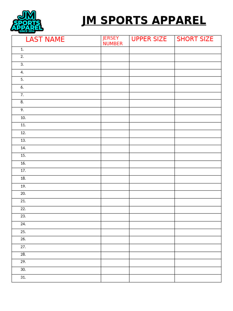 Jersey Line Up | PDF