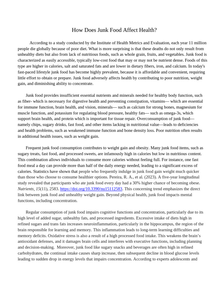 Impact of Junk Food on Health | PDF | Junk Food | Foods