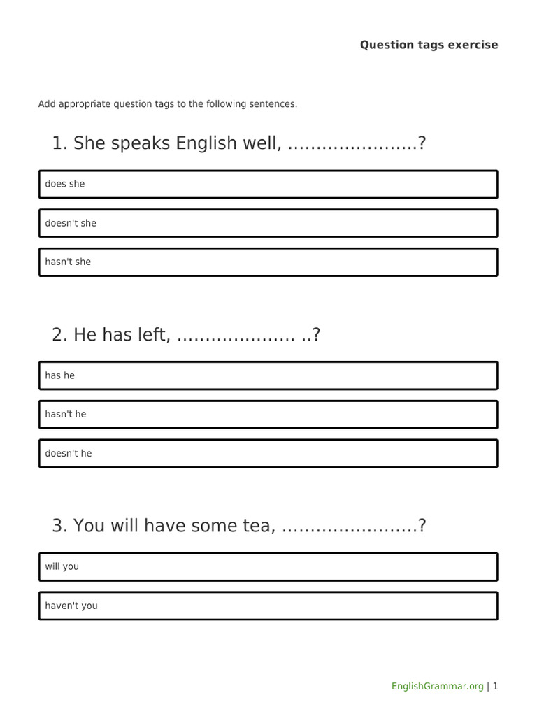 Question Tags Exercise | PDF Question Tags Exercise | PDF