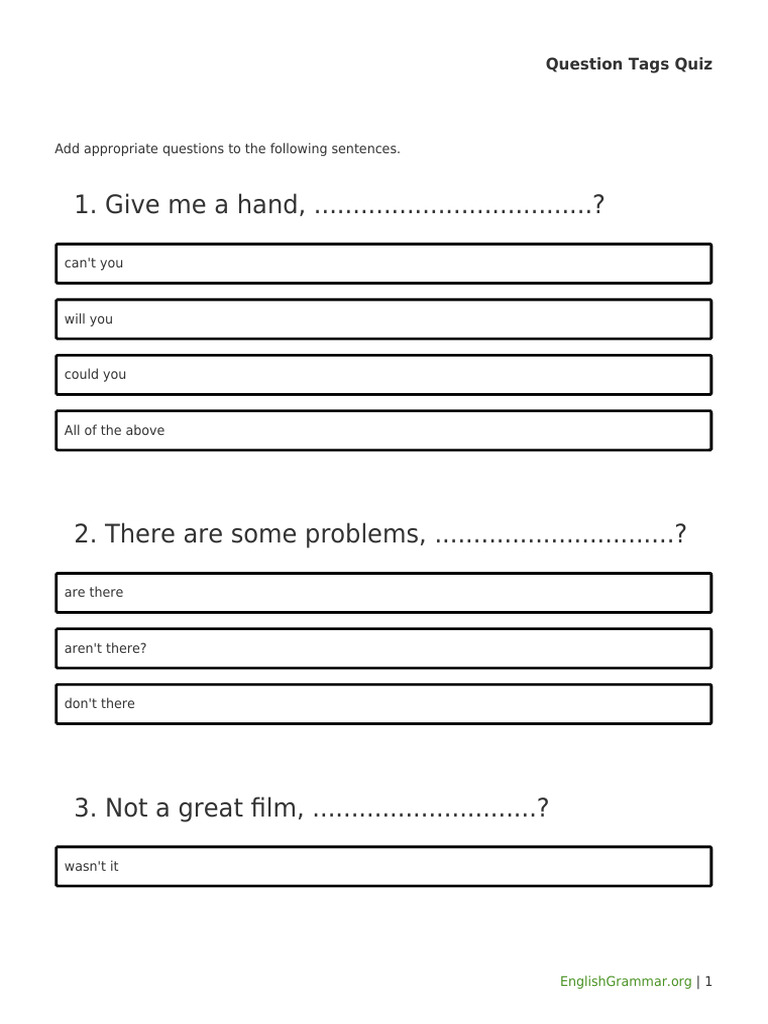 Question Tags Quiz | PDF | Question | Semantic Units