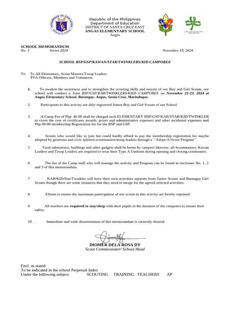 BSP-Memorandum-2024 PINAKA FINAL | PDF | Scouting | Youth Movements