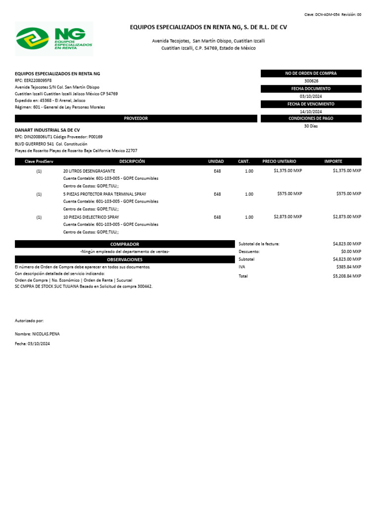 Pedido (Autorizado) 20241003 11949PM | PDF | Documentos empresariales