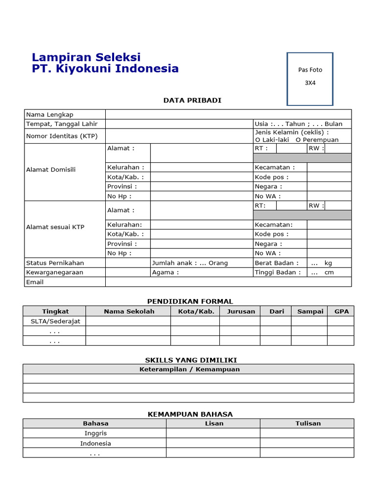 Lampiran Seleksi PT. Kiyokuni Indonesia | PDF